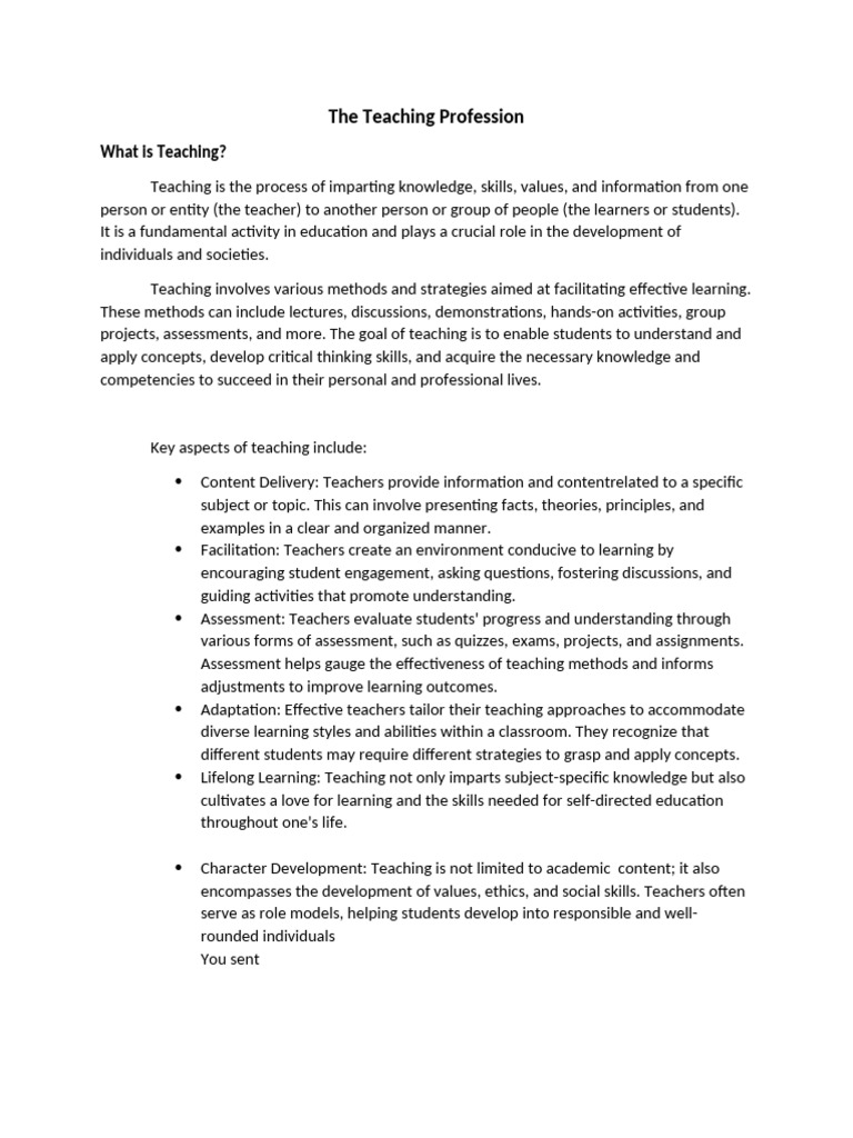 Understanding the Teaching Profession | PDF | Teachers | Educational ...