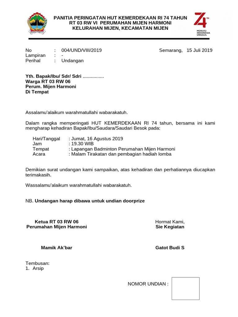 Surat Undangan Tirakatan 17 Agustusan | PDF