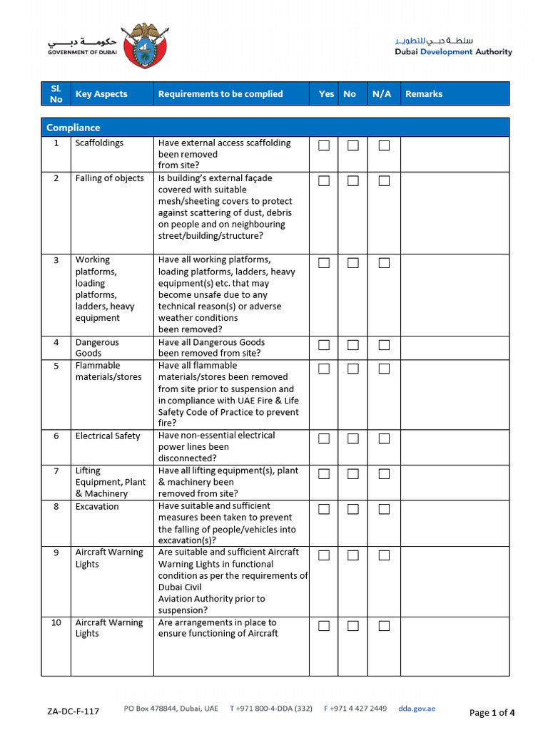 DDA Site Compliance Checklist | PDF | Scaffolding