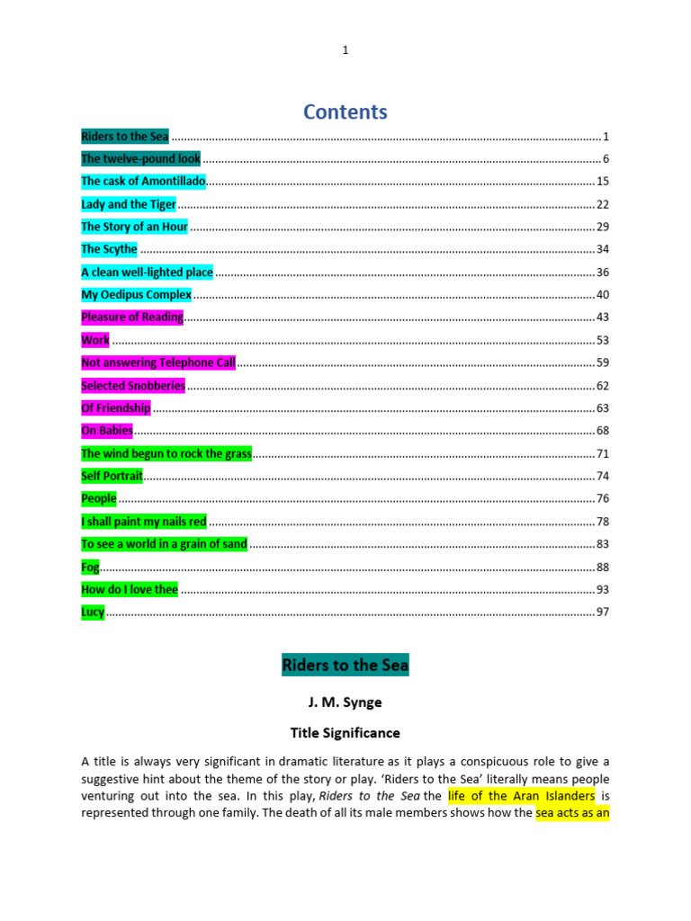 Analysis of "Riders to the Sea" | PDF