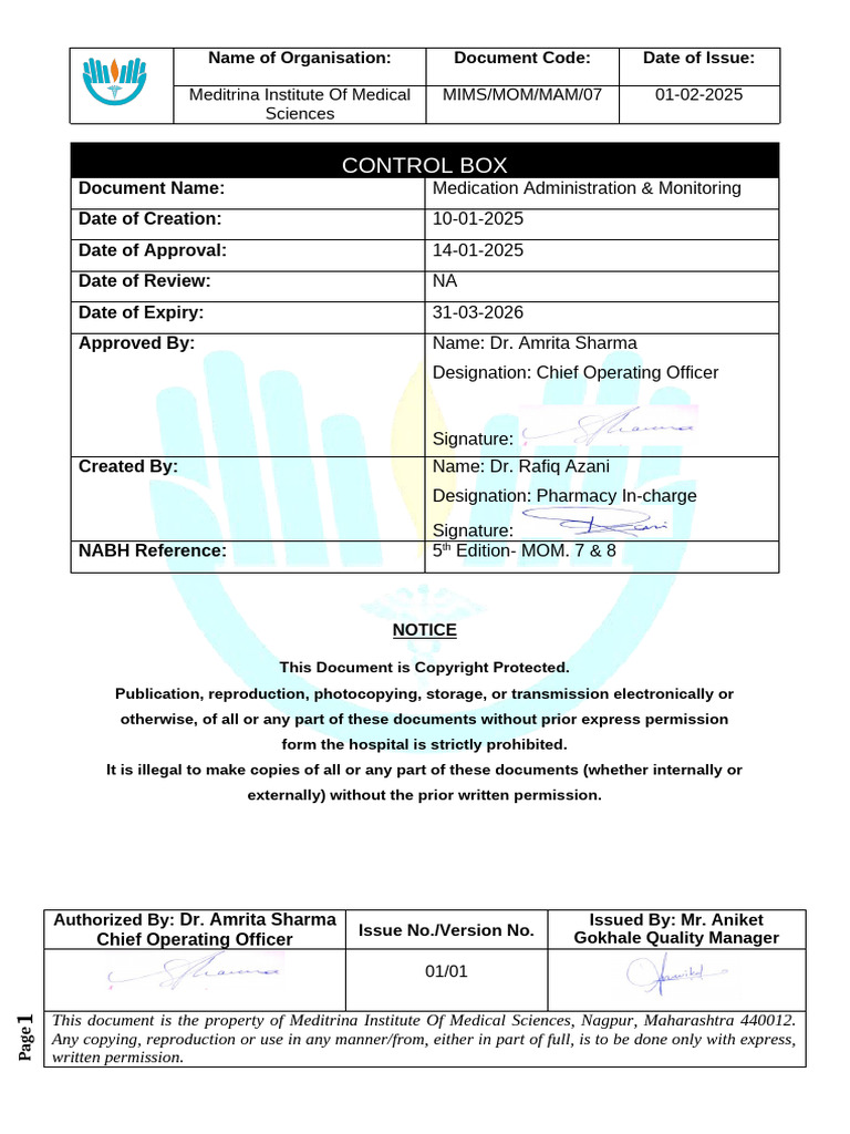 MOM 7 & 8 Meditrina Medication Administration & Monitoring | PDF ...