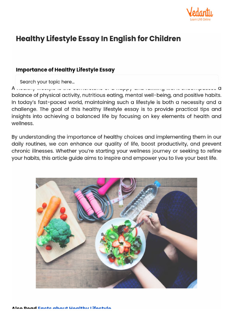 Healthy Lifestyle Essay in English For Children | PDF