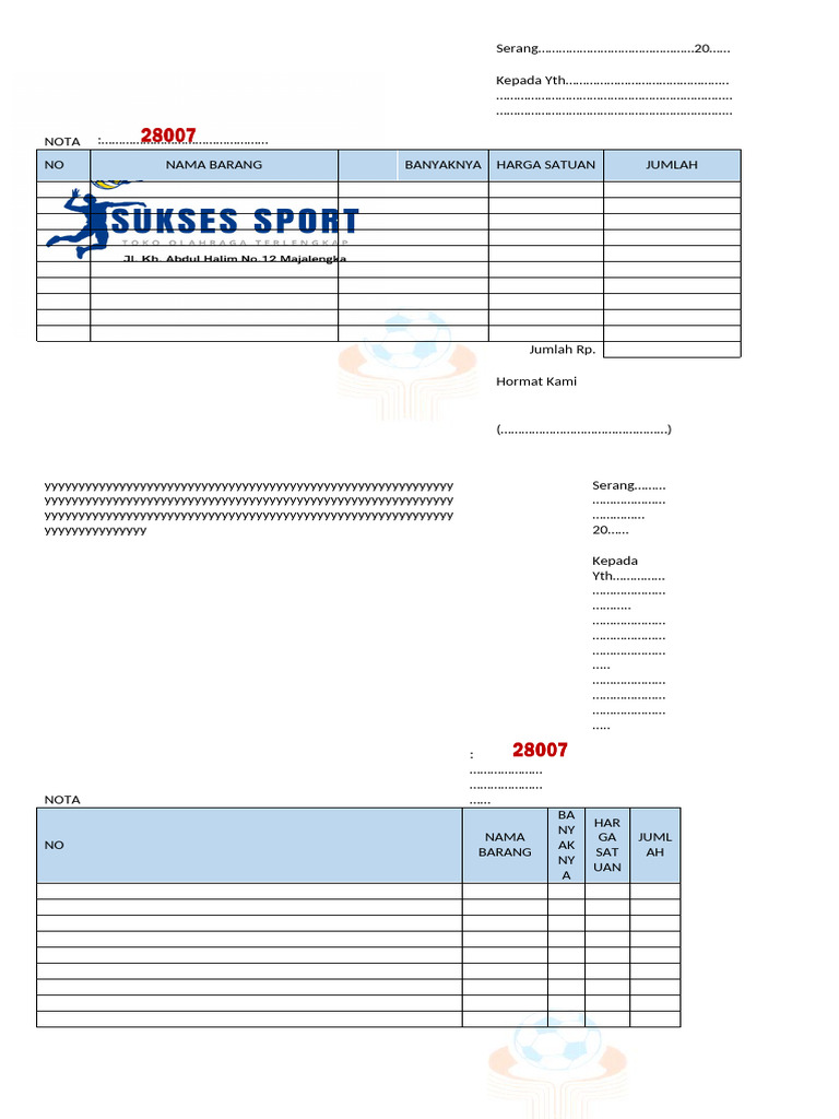 Nota Toko Sport | PDF