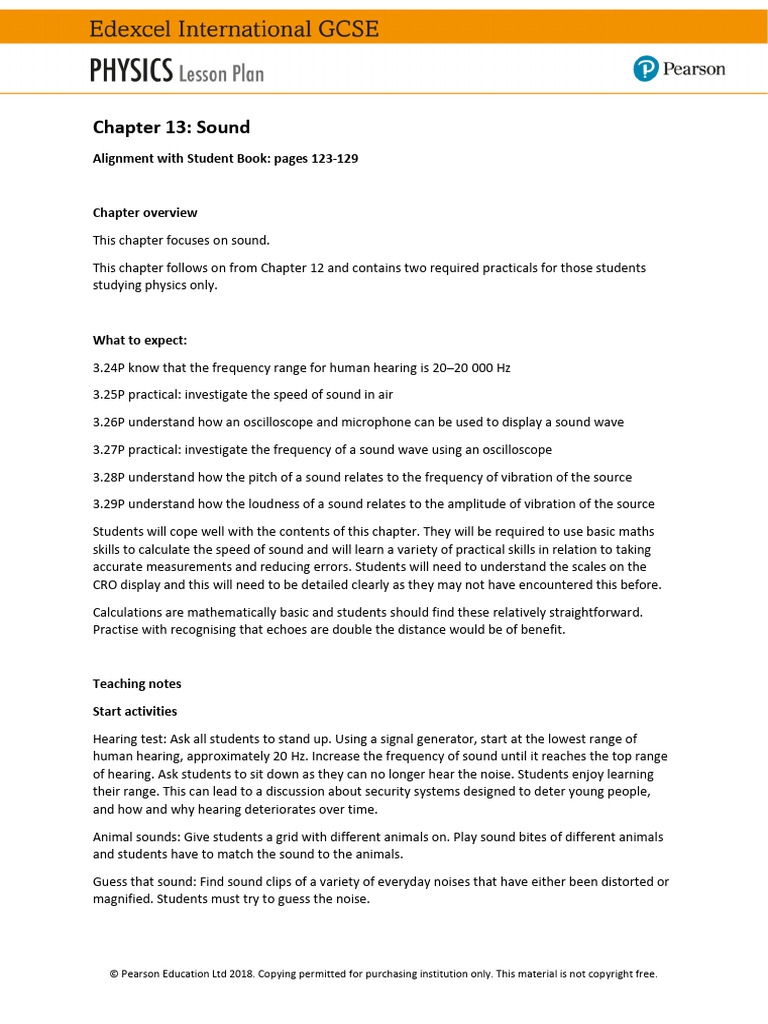 IGCSE Physics Lesson Plan 13 Sound | PDF | Sound | Frequency