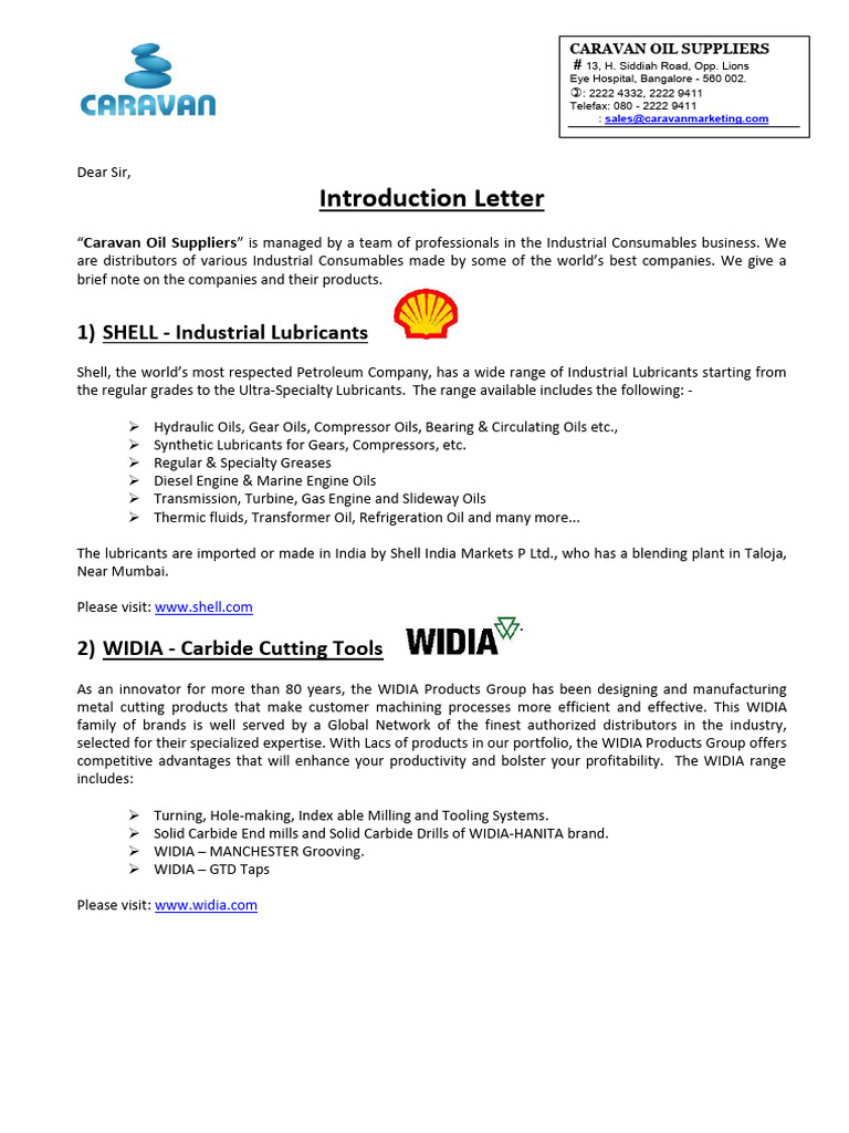 Introduction Letter - Caravan | PDF | Lubricant | Silicone