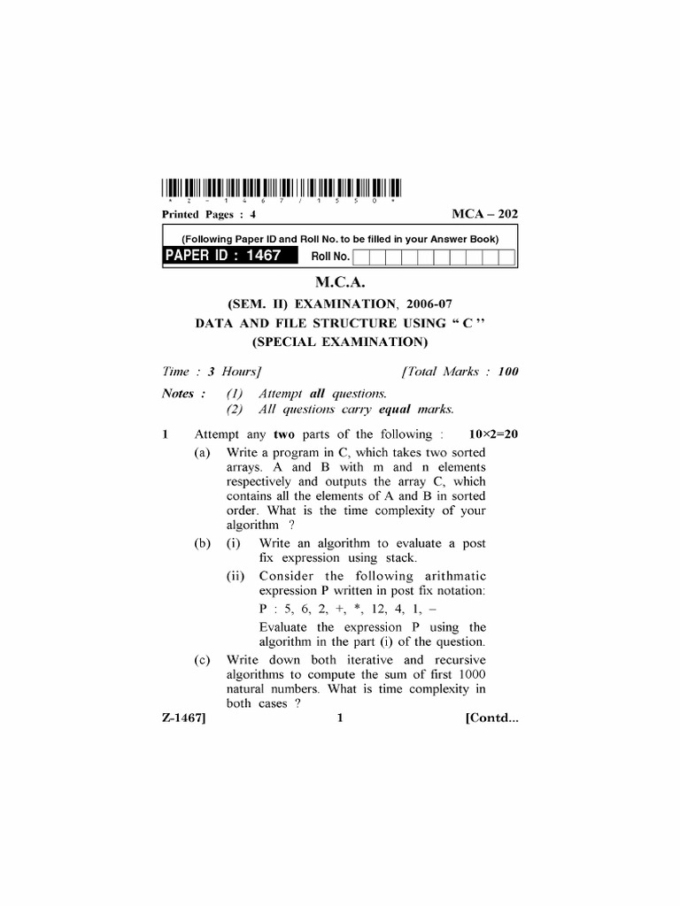 Data Structure Using C 2007 MCA | PDF