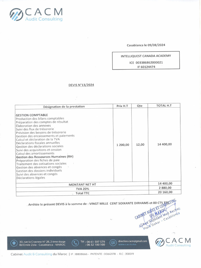 Devis Cacm Gestion Comptable & Gestion RH Scan | PDF