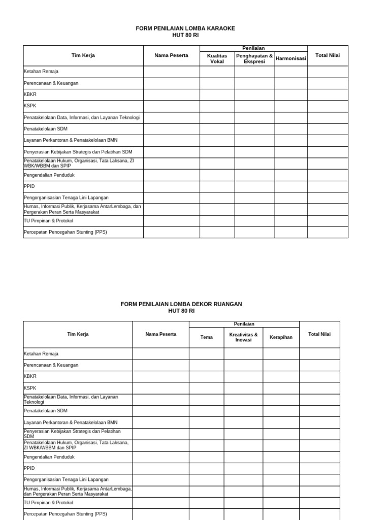 Form Penilaian Lomba HUT 80 RI | PDF