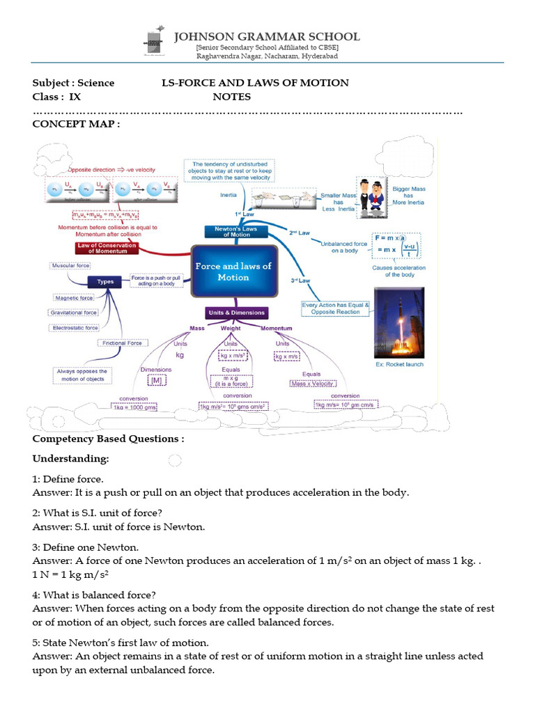 Parent PortalGrade IX Force and Laws of Motion Notes | PDF | Force ...