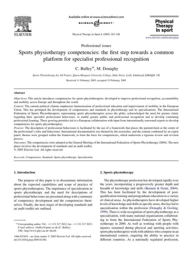 Sports Physiotherapy Competencies Explained | PDF | Physical Therapy ...