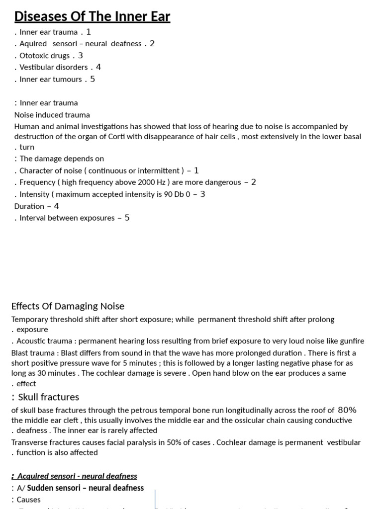 Diseases of The Inner Ear | PDF | Vertigo | Hearing Loss