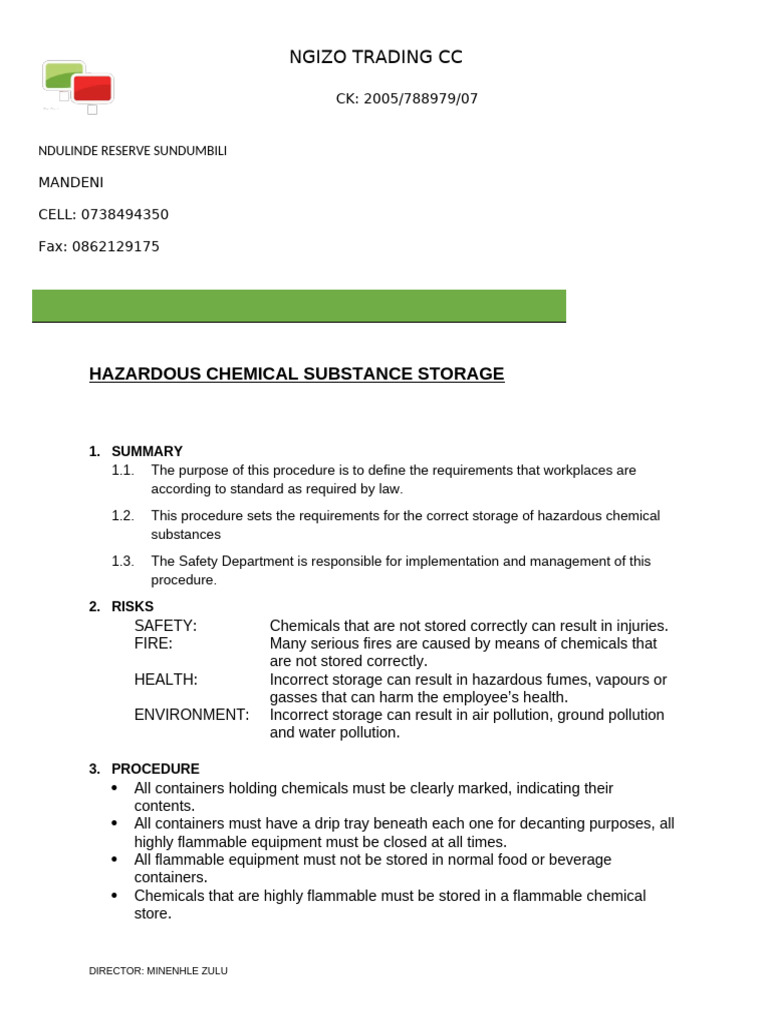 Hazardous Chemical Storage Guidelines | PDF | Dangerous Goods | Safety