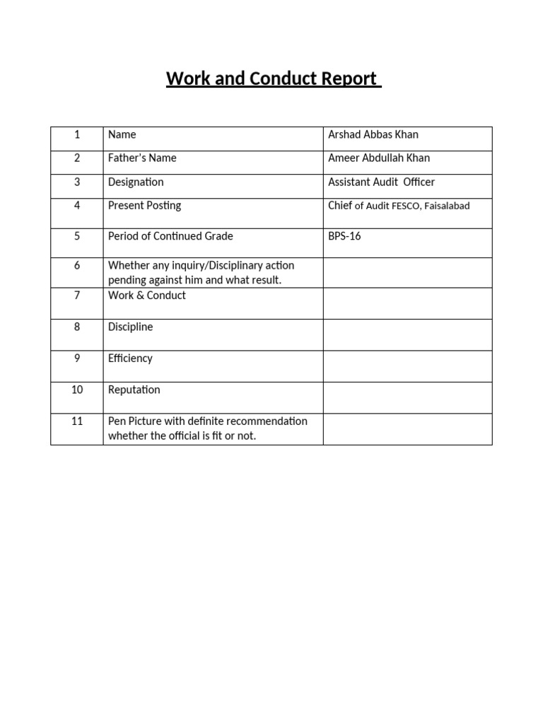 Work and Conduct Report-Ayub | PDF