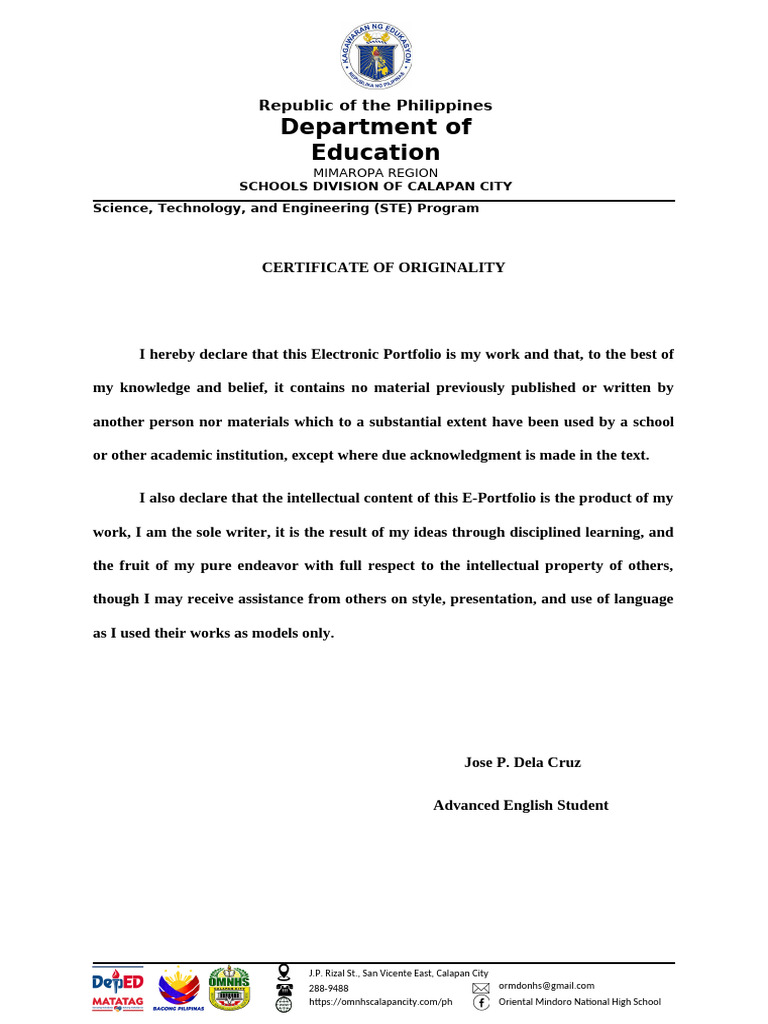 Certificate of Originality (1) | PDF