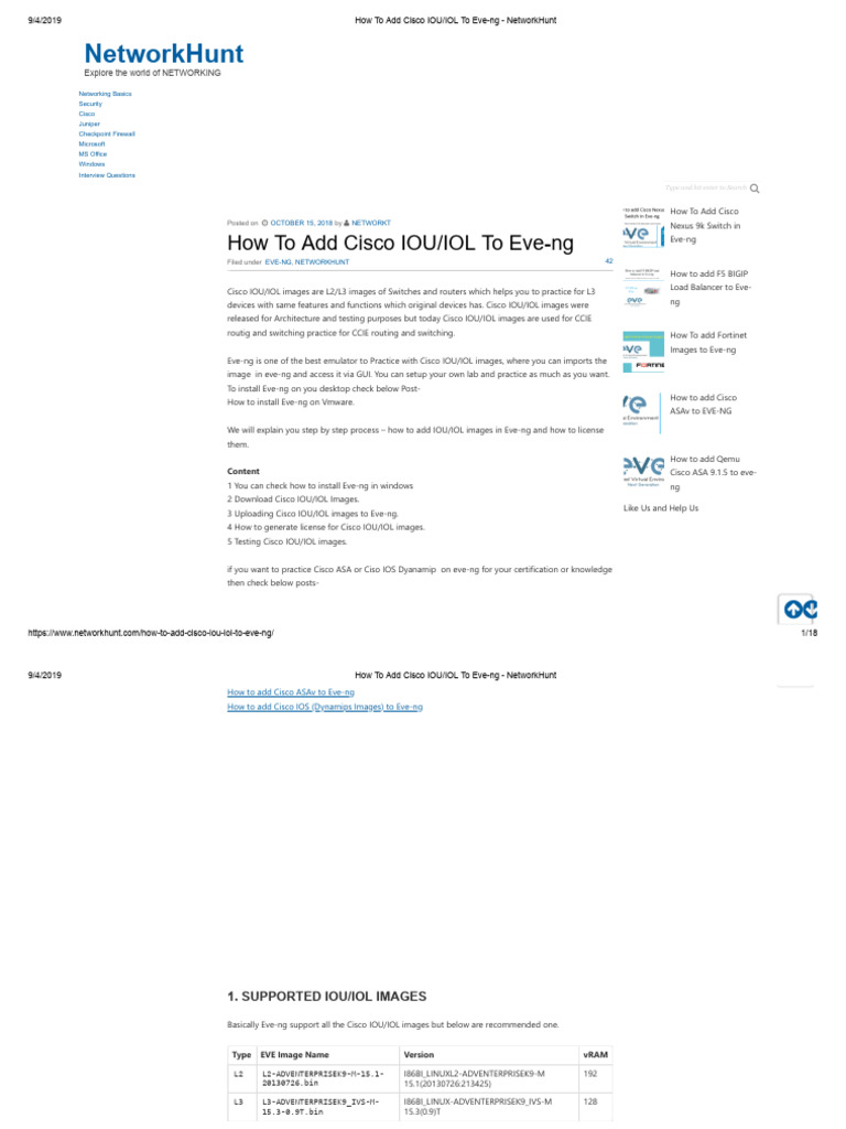How To Add Cisco IOU - IOL To Eve-Ng - NetworkHunt | PDF | Router (Computing) | Computer Science