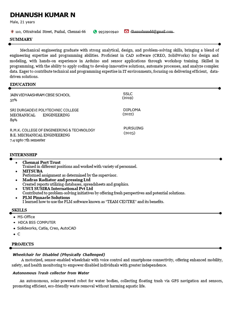 Dhanush New Updated Resume | PDF | Engineering | Computer Programming