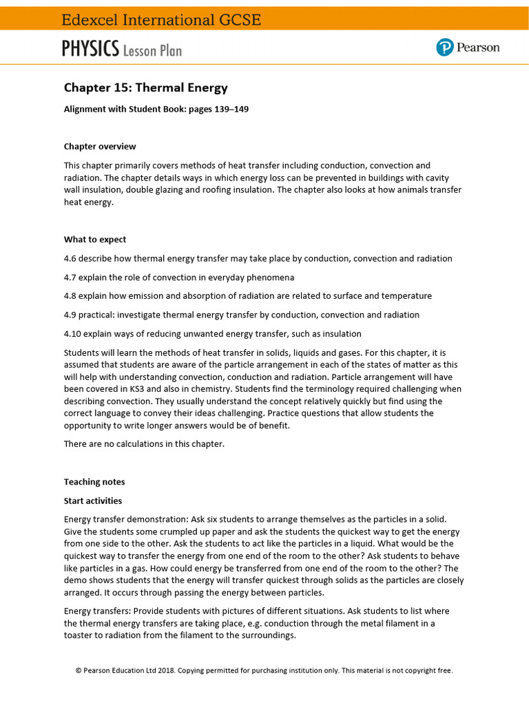IGCSE Physics Lesson Plan 15 Thermal Energy | PDF | Heat Transfer ...