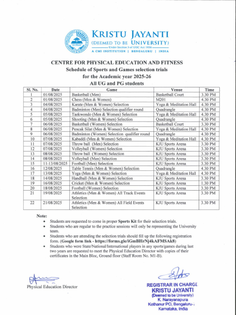 Sports and Games Selection Trials - Schedule | PDF