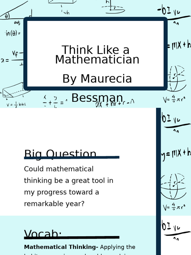 Think Like A Mathematician by Maurecia Bessman | PDF