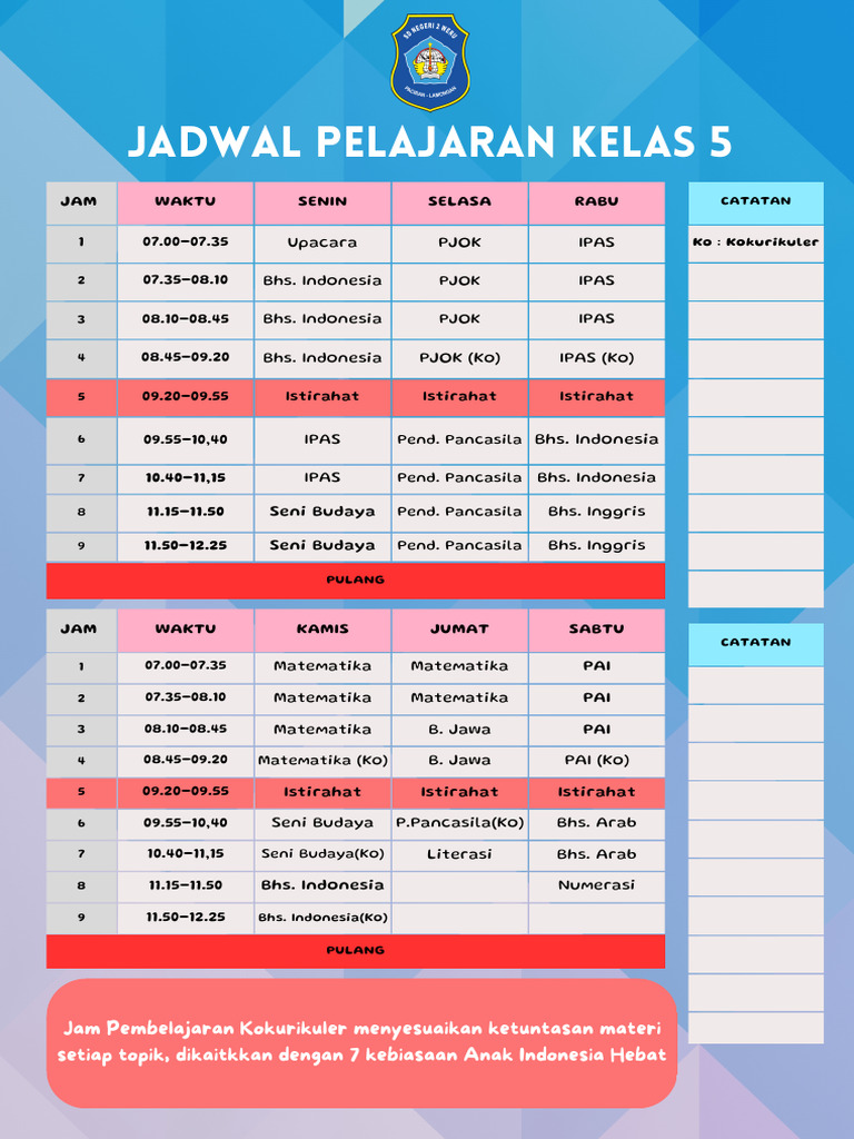 Biru Putih Merah Kuning Ilustratif Jadwal Pelajaran Poster | PDF