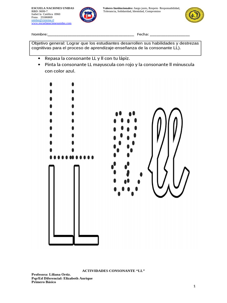 Actividades para aprender la consonante LL | PDF | Texto | Tipografía