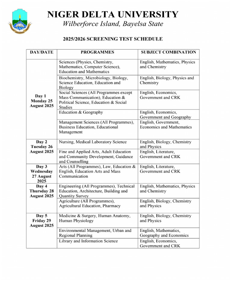 Ndu Time Table | PDF