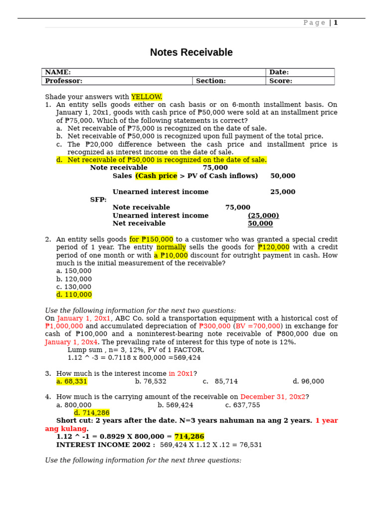 Assignment 02 Notes Receivable Answers and Notes | PDF | Present Value ...