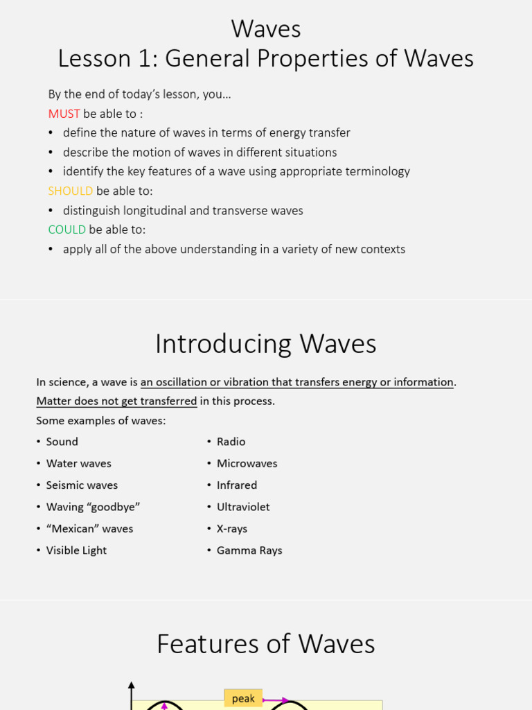 Lesson 1 - Introduction to Waves (Student 2024) | PDF | Waves | Frequency