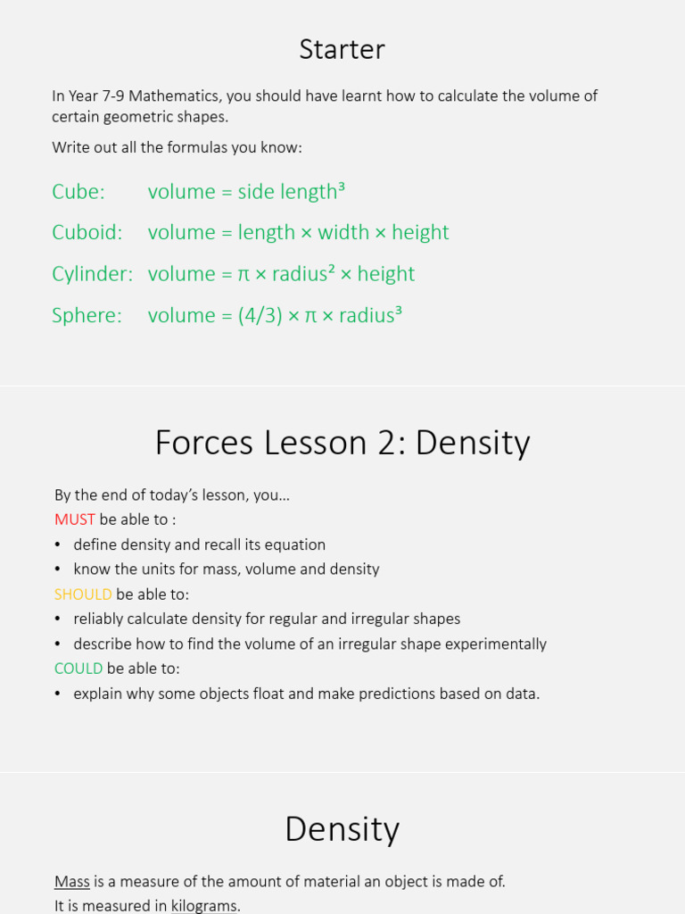 Understanding Density and Volume Calculations | PDF | Buoyancy | Volume