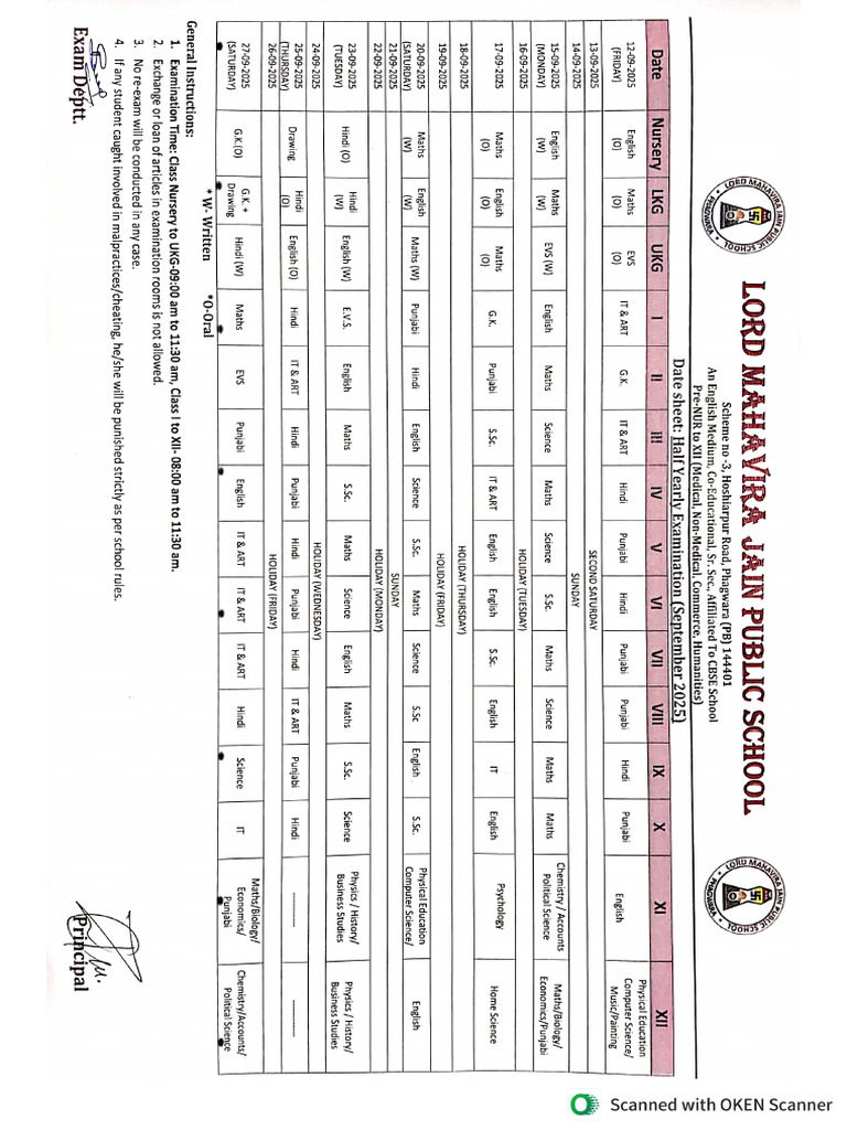 Half Yearly Date Sheet | PDF