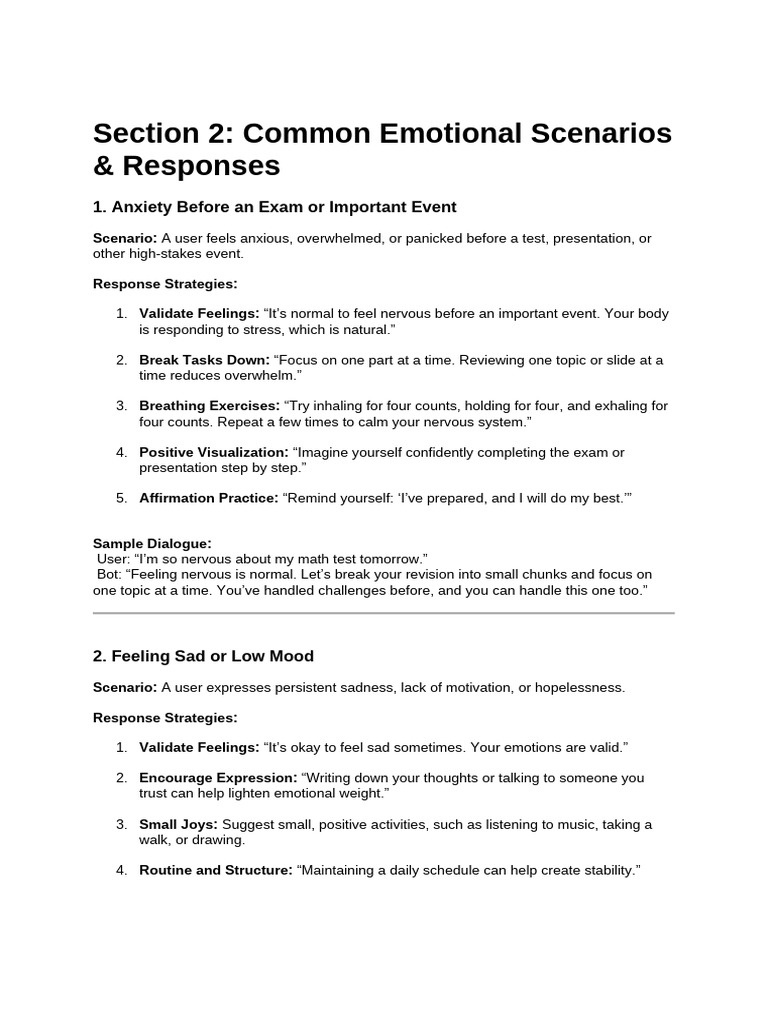 Section 2 - Common Emotional Scenarios & Responses (Part 1) | PDF ...