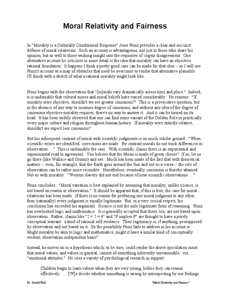 Dr. Gerald Hull "Moral Relativity and Fairness" | PDF | Morality ...