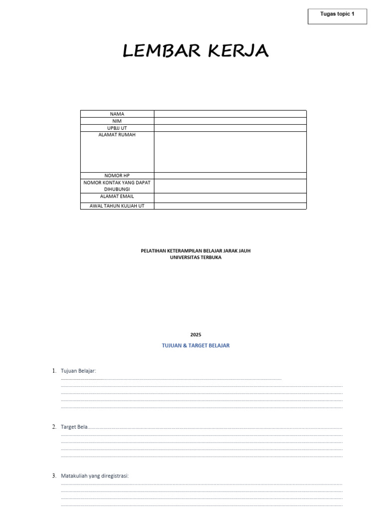 Lembar Kerja Untuk Latihan Mahasiswa | PDF