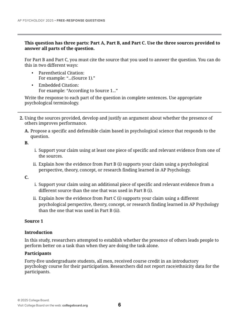 AP Psychology 2025 Free-Response Guide | PDF | Behavioural Sciences ...