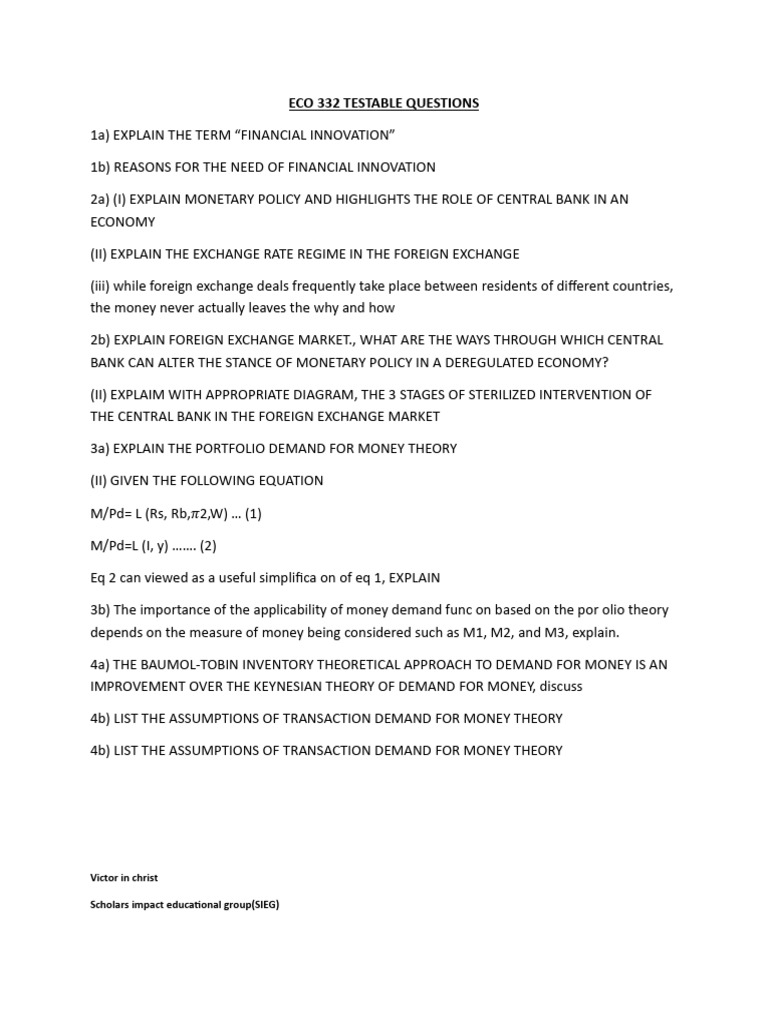 Eco 332 Testable Questions | PDF