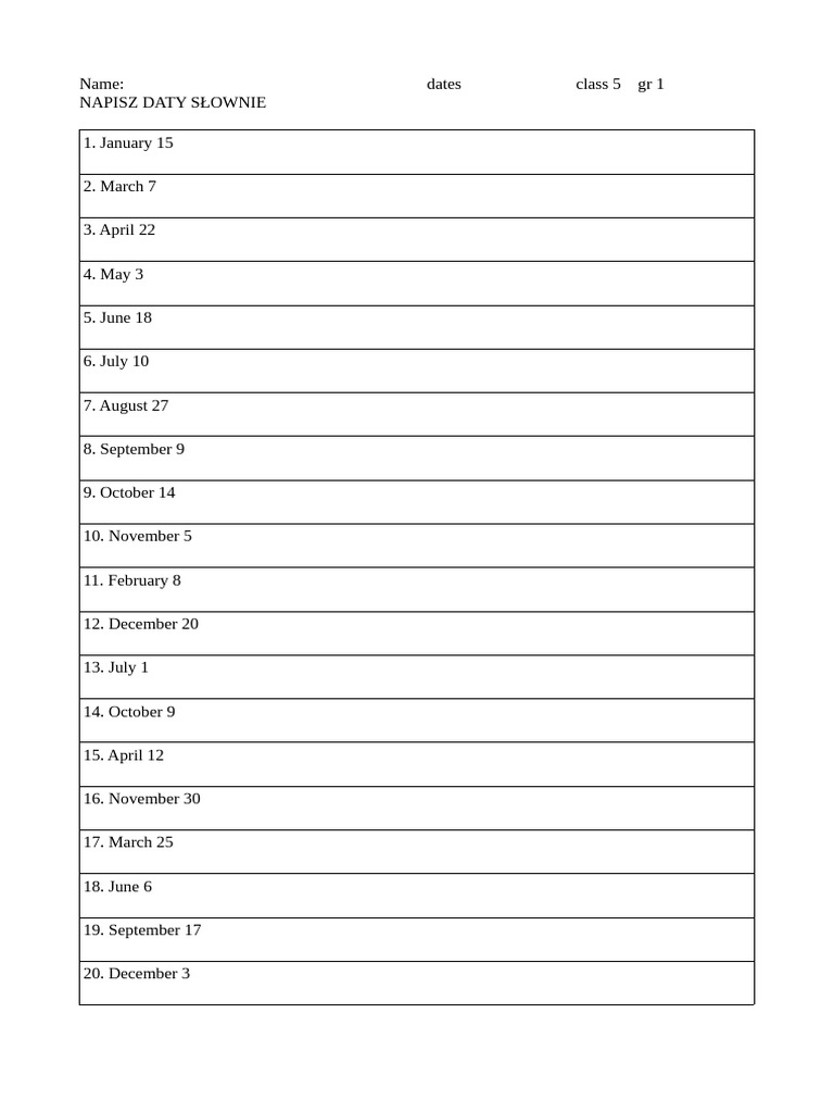 Dates Written in Words for Class 5 | PDF