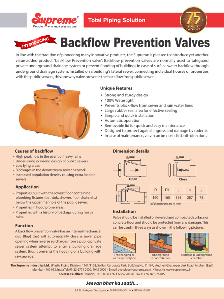 Backflow Prevention Valve Features | PDF | Sanitary Sewer | Valve