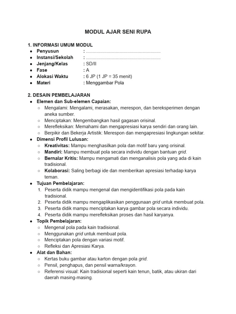 Modul Seni Menggambar Pola | PDF