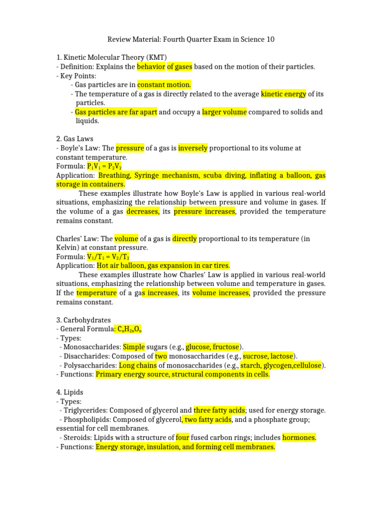 Q4 Science 10 Review Material | PDF | Gases | Chemical Reactions