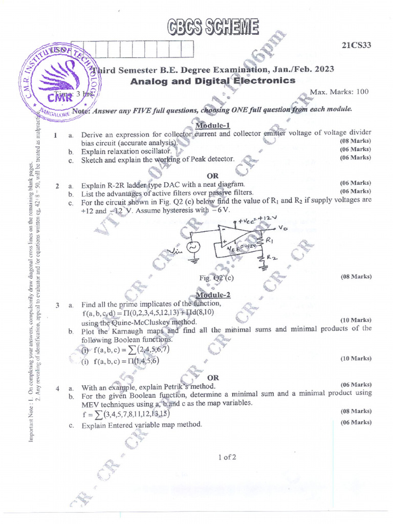 VTU Exam Question Paper With Solution of 21CS33 Analog and Digital ...