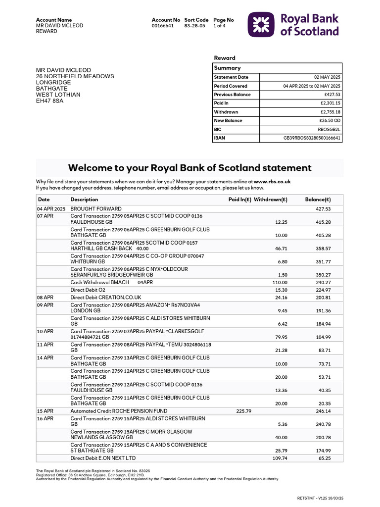 Statement 832805 00166641 04 04 2025 02 05 2025 | PDF | Overdraft ...