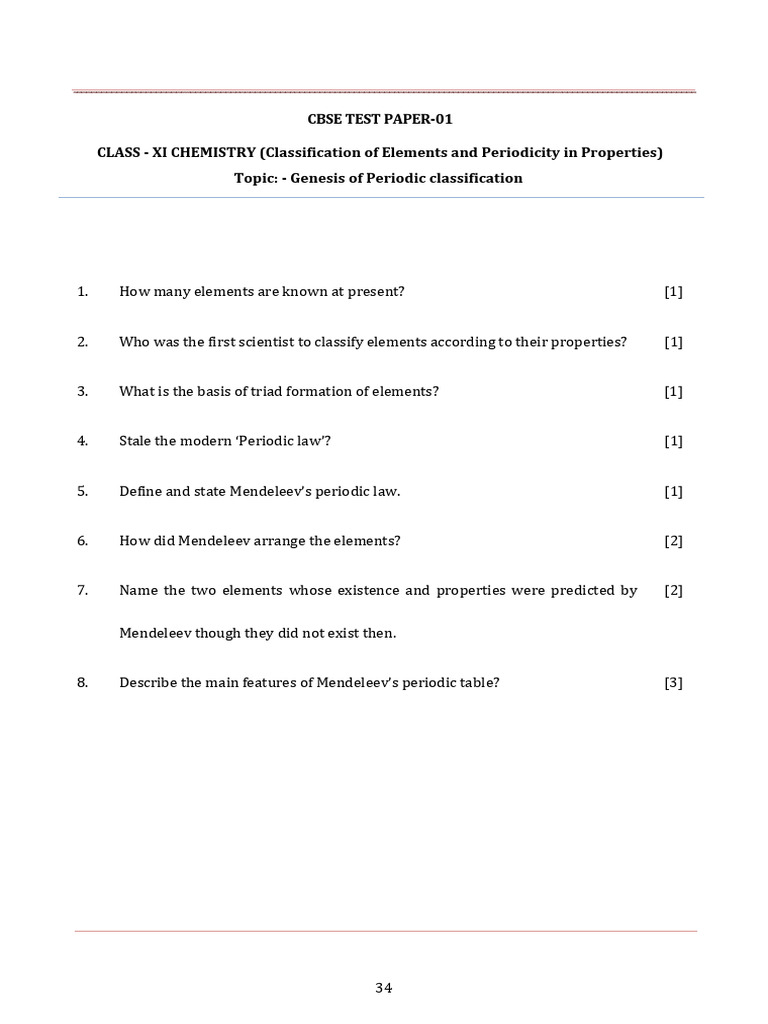XI-WS - Classification of Elements and Periodicity in Properties | PDF ...