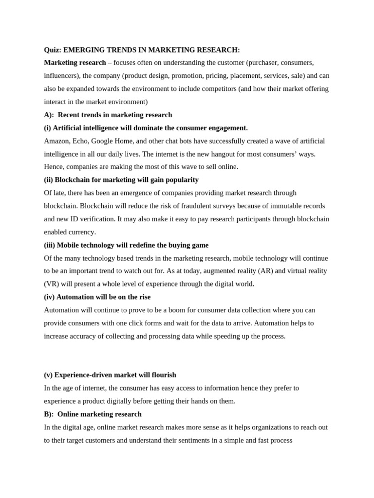 Topic 7 EMERGING TRENDS IN MARKETING RESEARCH | PDF | Marketing | Brand