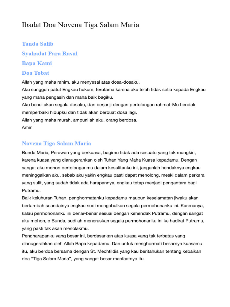 Novena Tiga Salam Maria dan Doa | PDF