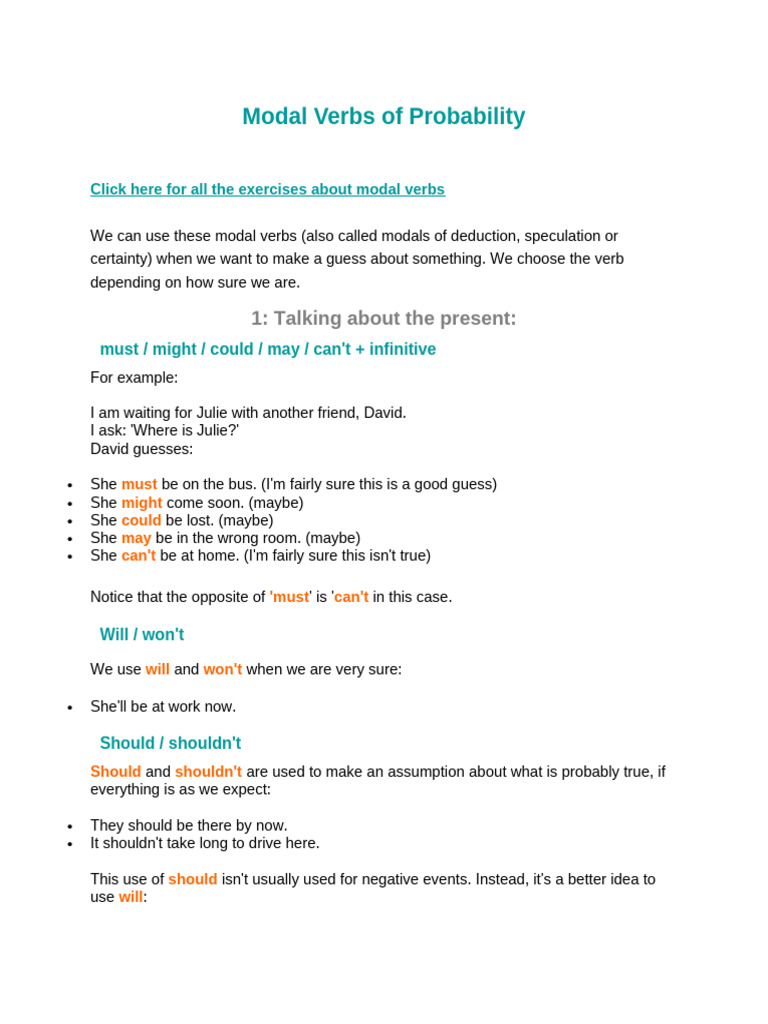 Modal Verbs of Probability | PDF | Languages | Foreign Language Studies
