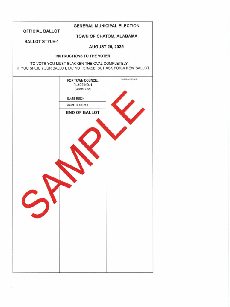 Town of Chatom Sample Ballot | PDF
