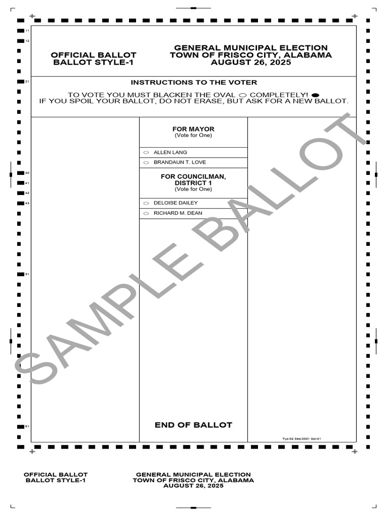 Frisco City Sample Ballot | PDF | Ballot | Evaluation Methods