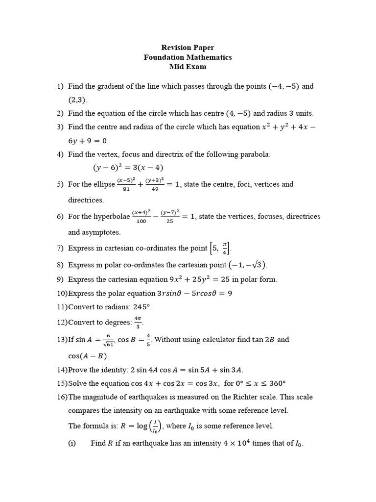 Foundation Mathematics Mid Exam Review | PDF | Euclidean Geometry ...