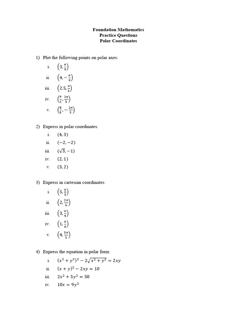 Polar Coordinates Practice Questions | PDF