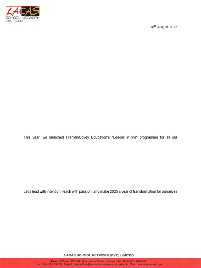 LACAS - Welcome Letter For Teachers 2025 | PDF